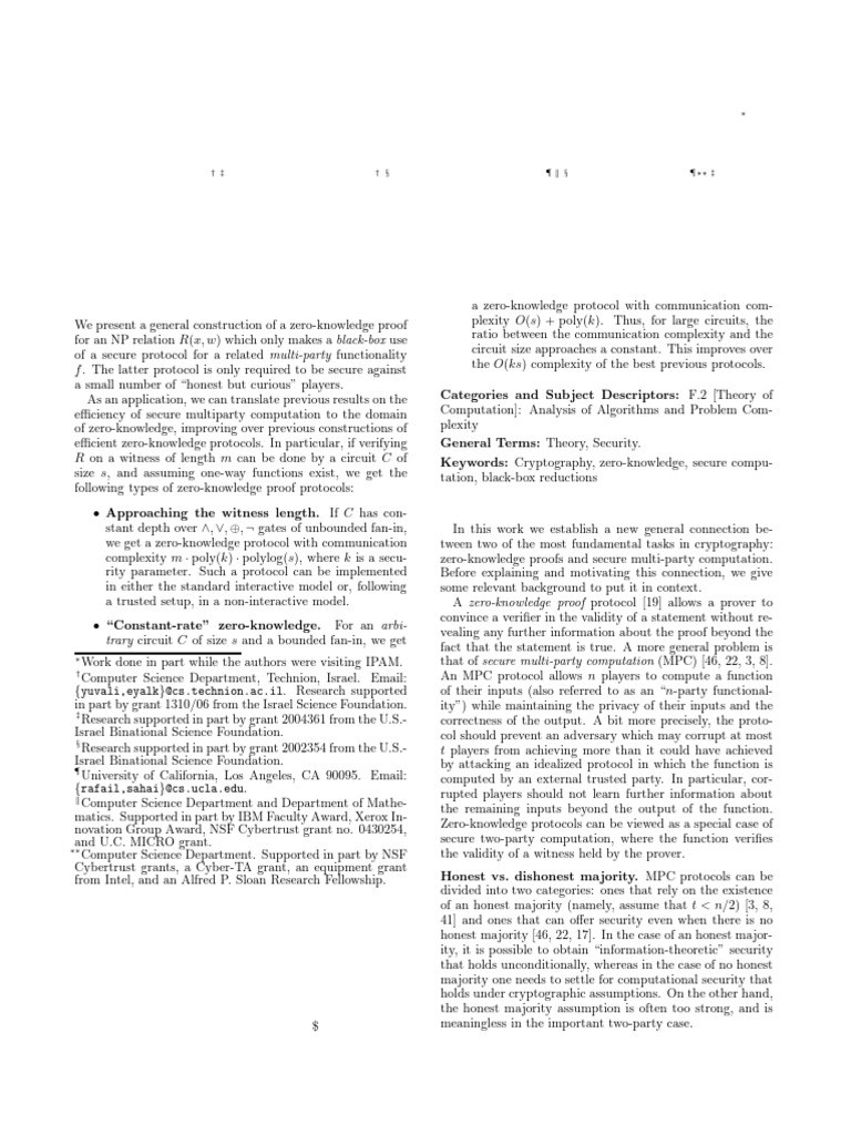 Zero Knowledge Proofs From Secure Multiparty Computation | PDF | Theoretical Computer Science ...