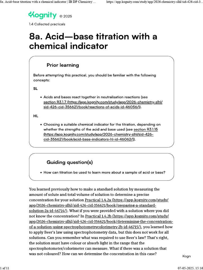 8a. Acid-Base Titration With A Chemical Indicator | PDF | Titration ...