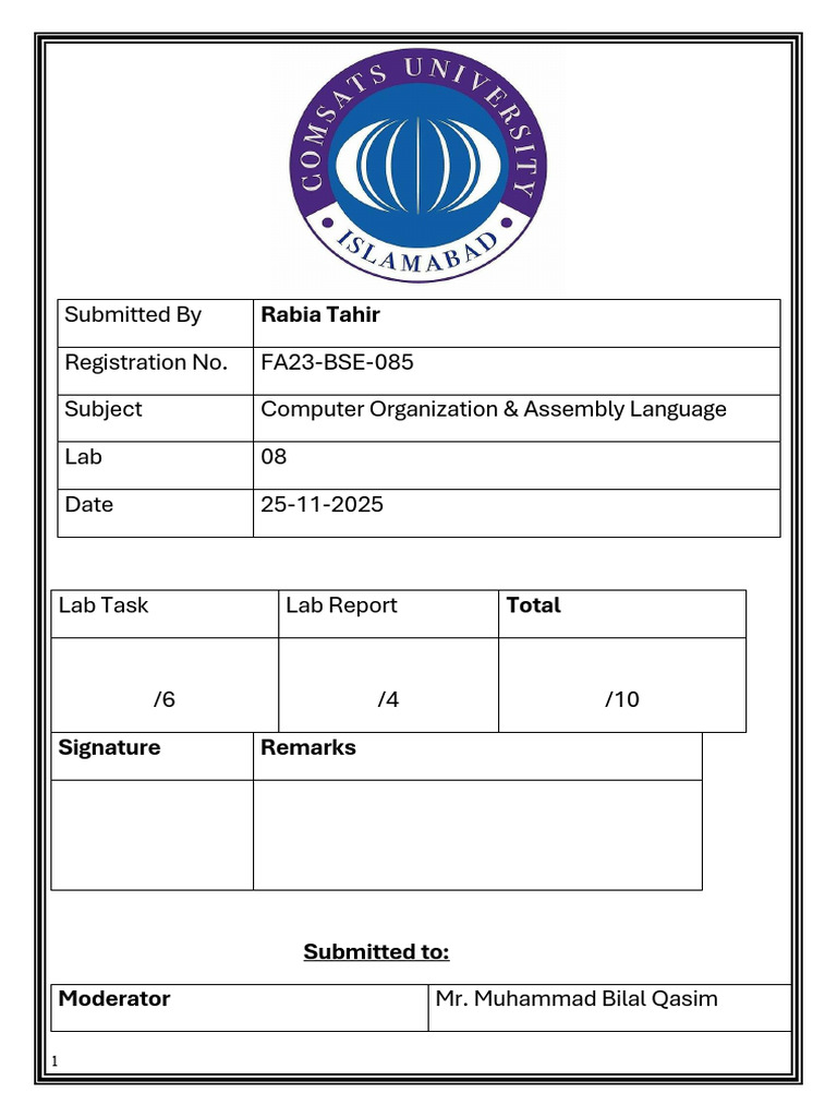 COAL LAB 8 | PDF | Computer Architecture | Computing