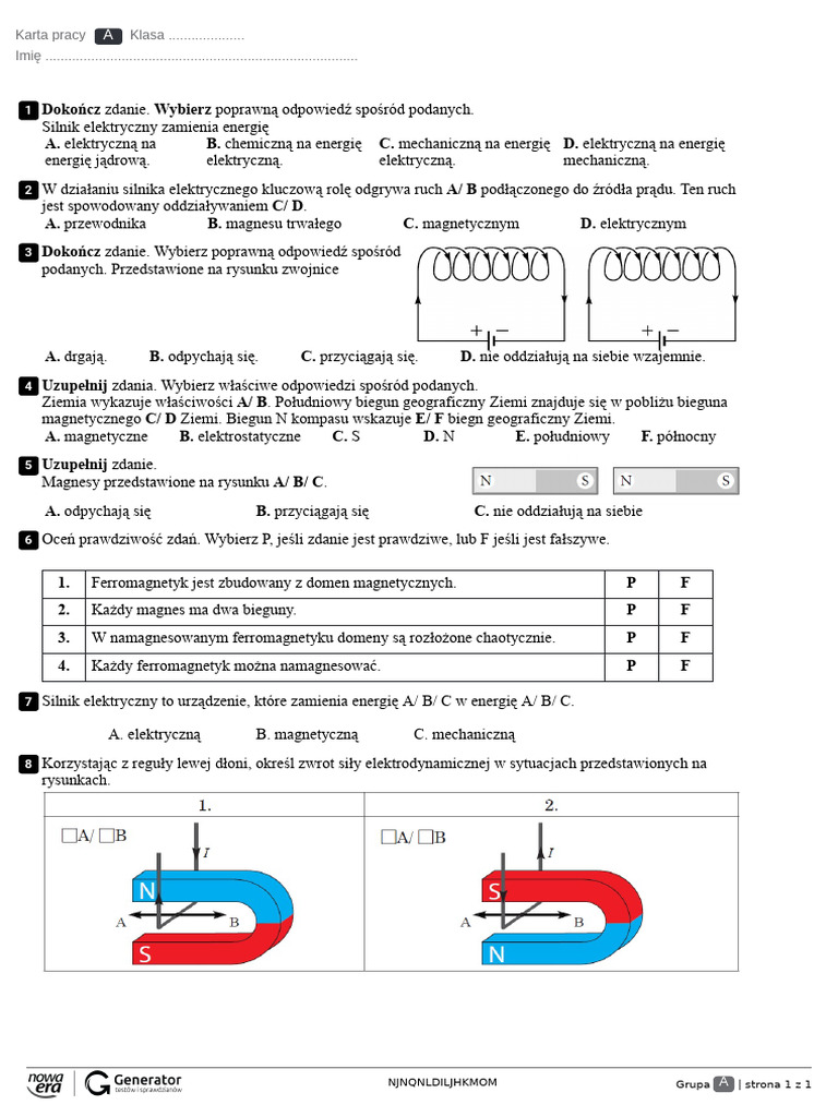 Karta Pracy - III. Magnetyzm Karta Pracy | PDF