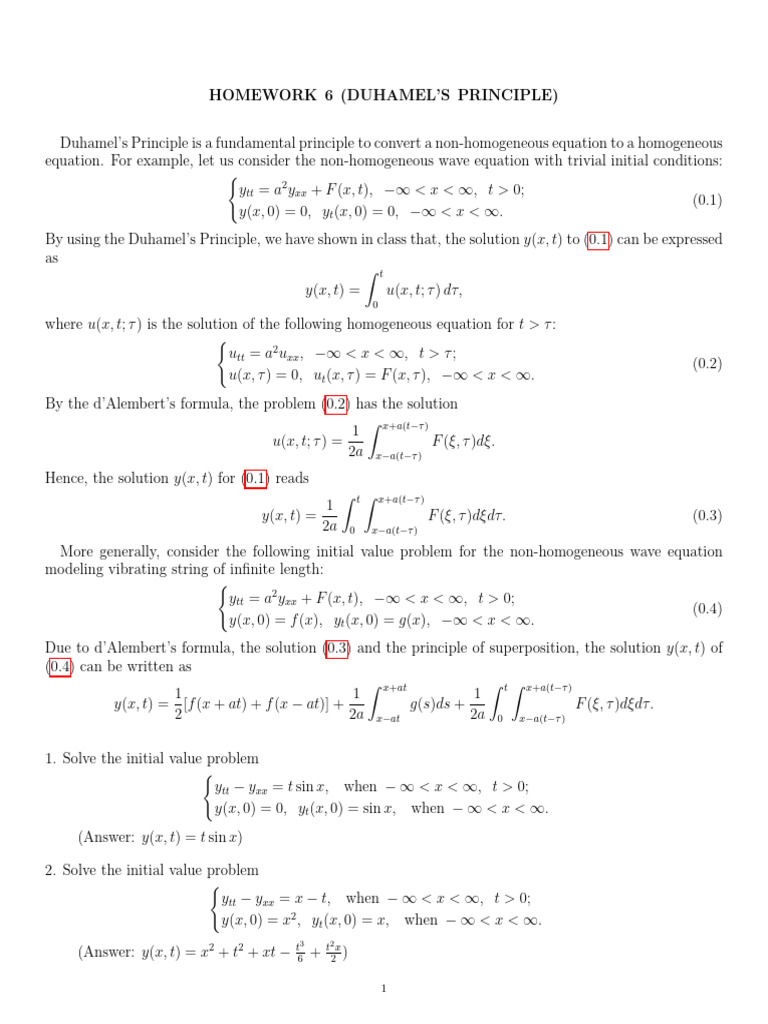 Duhamel's Principle in Wave Equations | PDF | Differential Calculus ...