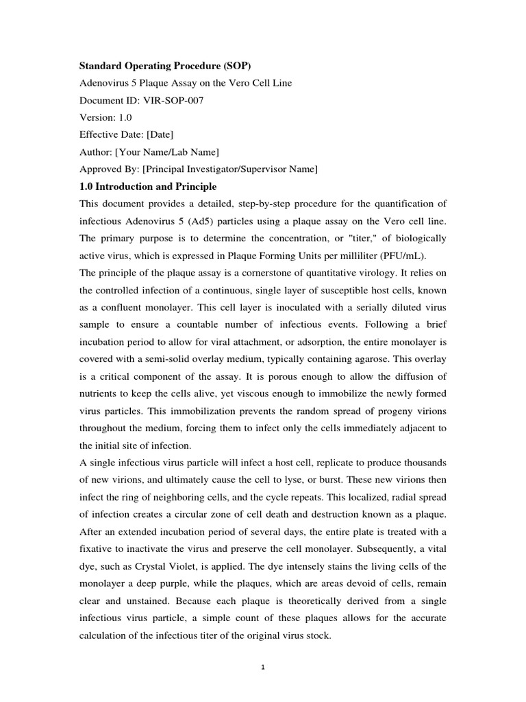 Adenovirus 5 Plaque Assay SOP | PDF