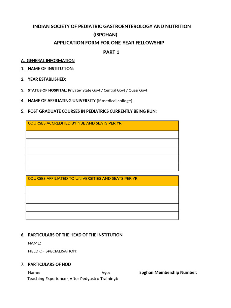 ISPGHAN One-Year Fellowship Application Form | PDF | Clinical Medicine ...