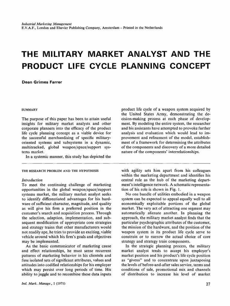 The Military Product Life Market Analyst and The Cycle Planning Concept ...