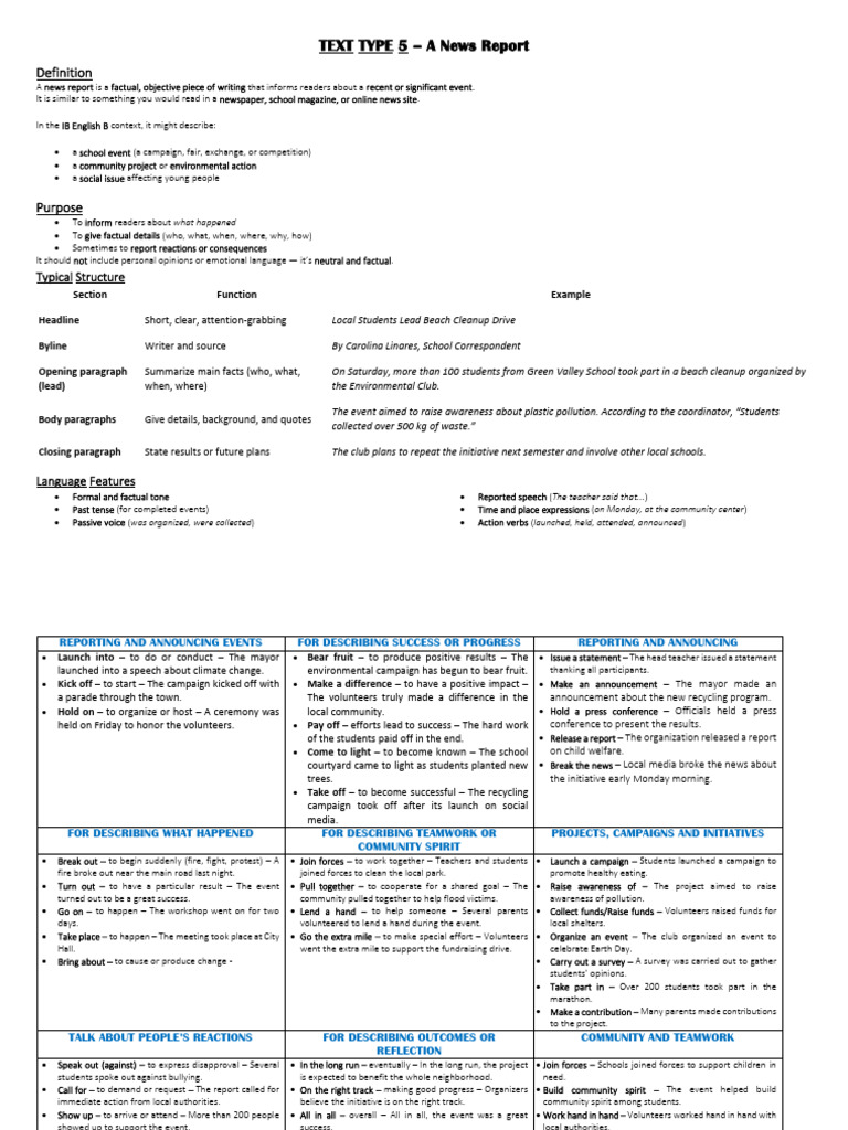 Text Type 5 - A News Report | PDF | News