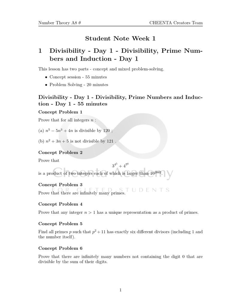 NT A8 SN W1-Divisibility, Prime Numbers and Induction | PDF