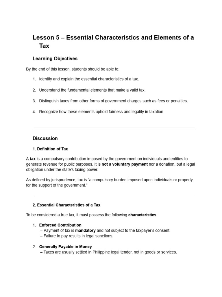 Essential Tax Characteristics and Elements | PDF | Taxes | Government ...
