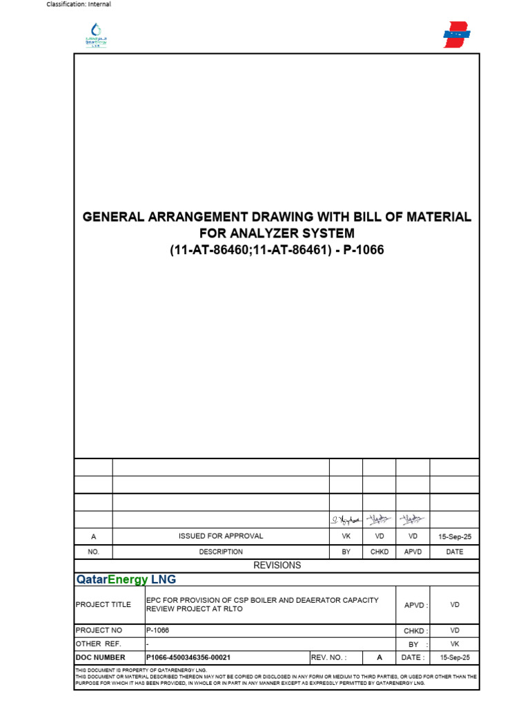 General Arrangement Drawing With Bill of Material For Analyzer System ...
