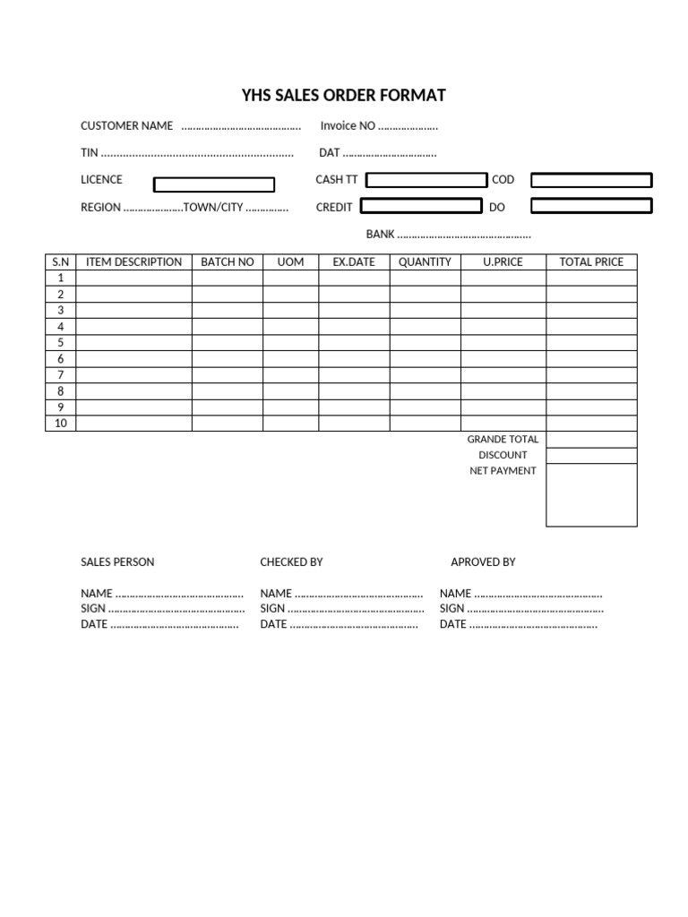 Yhs Sales Order Format | PDF