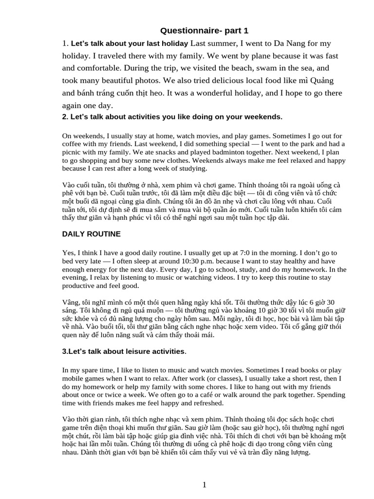 Speaking Questio10 N-Part 1 | PDF