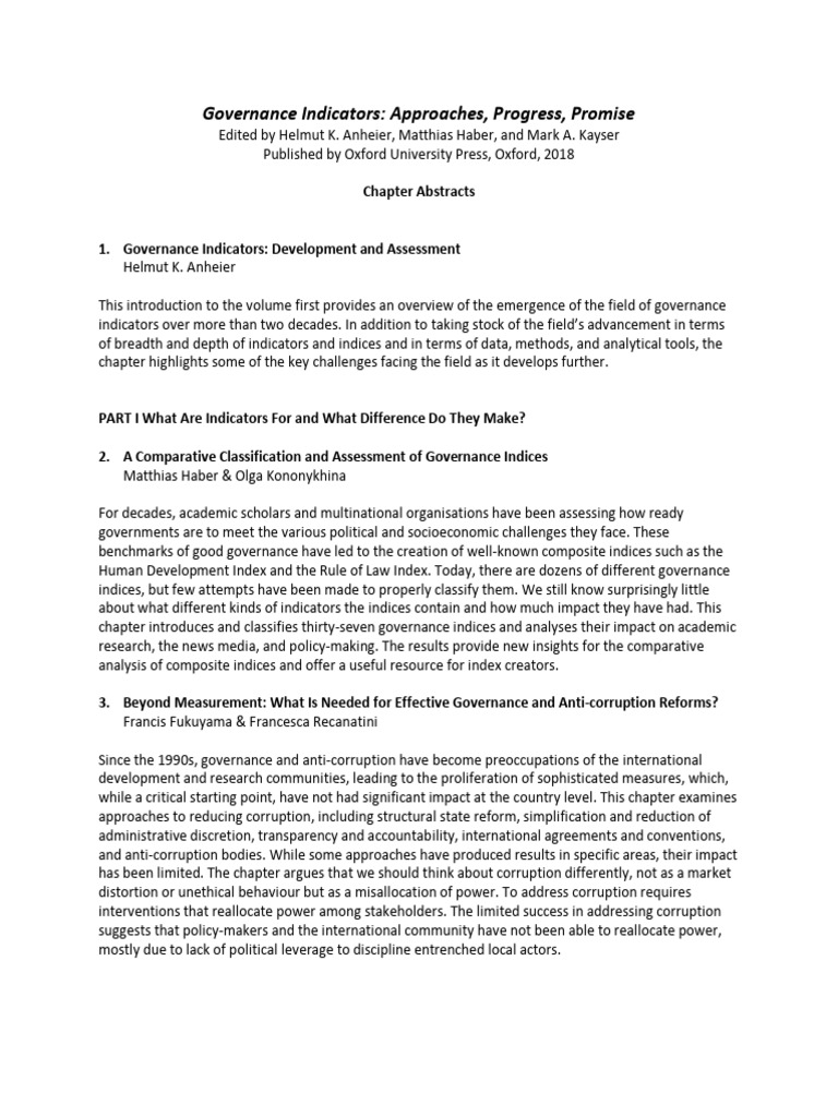 Governance Indicators Approaches Progress Promise ChapterAbstracts ...