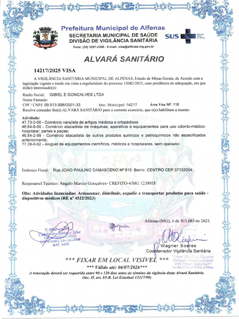 Alvará Sanitário - 04.07.2026 | PDF