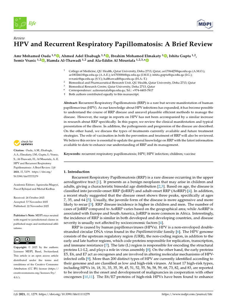 HPV and Recurrent Respiratory Papillomatosis A Brief Review | PDF ...