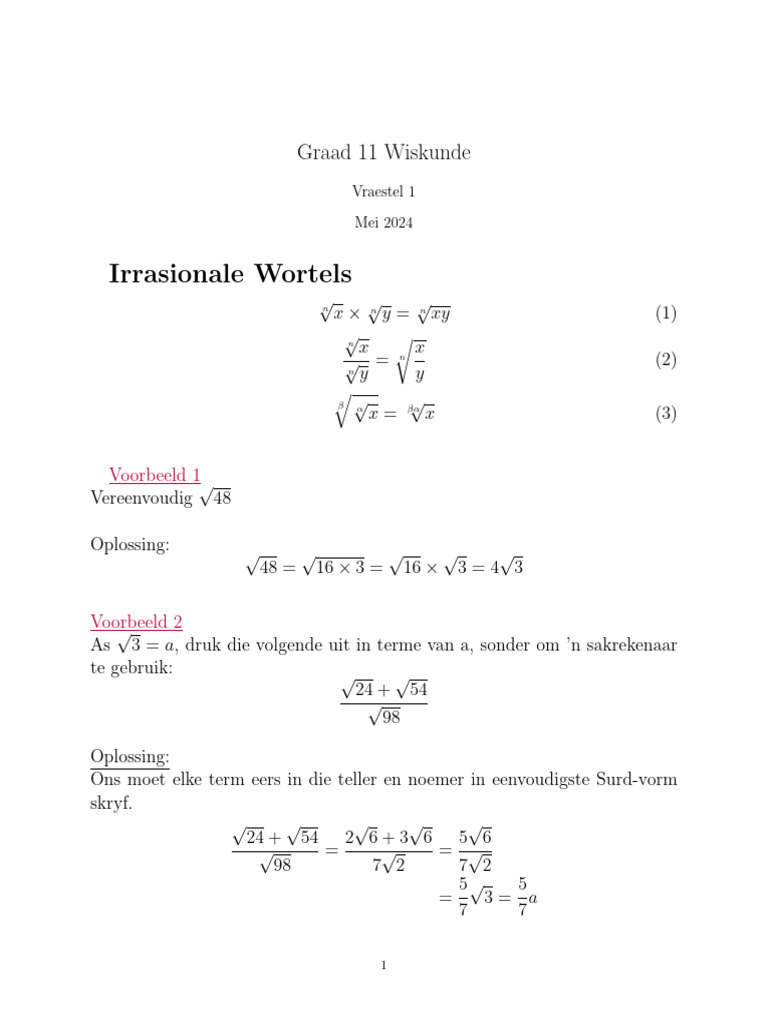 Graad 11 Wiskunde. Om Wiskunde To Leer Vir Jou. | PDF