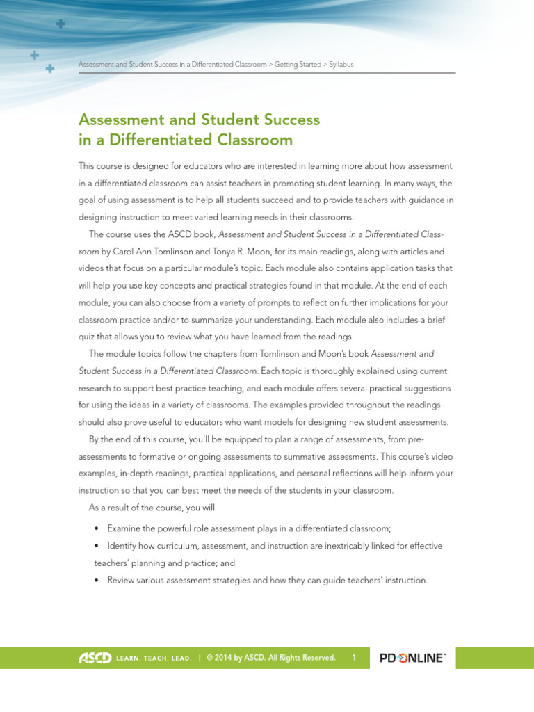 Differentiated Classroom Assessment Guide | PDF | Educational ...