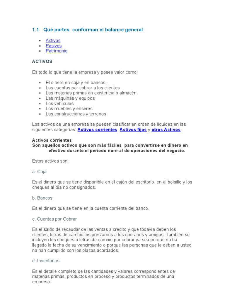 Partes Del Balance General | PDF | Costo | Bancos