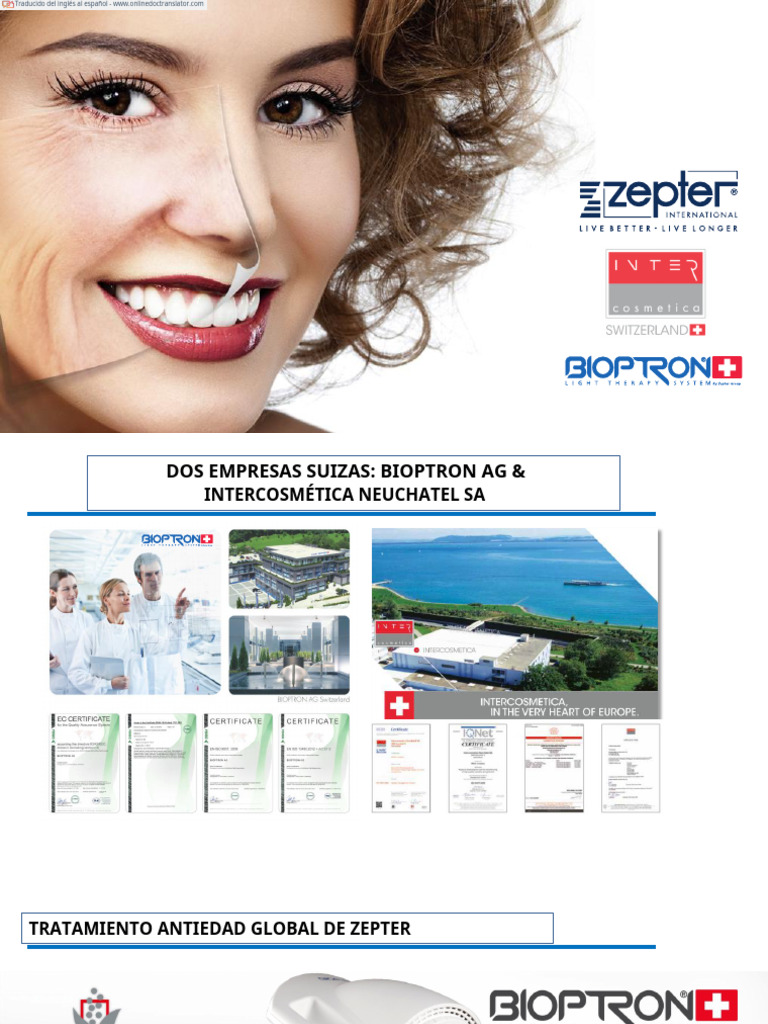 Zepter Skincare and Bioptron Light Therapy Device Swiss Made-Español | PDF
