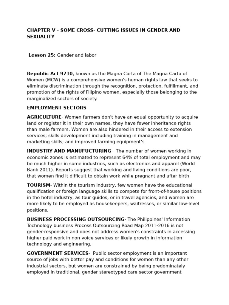 Gender Equality in Philippine Labor Market | PDF | Employment | Labour ...