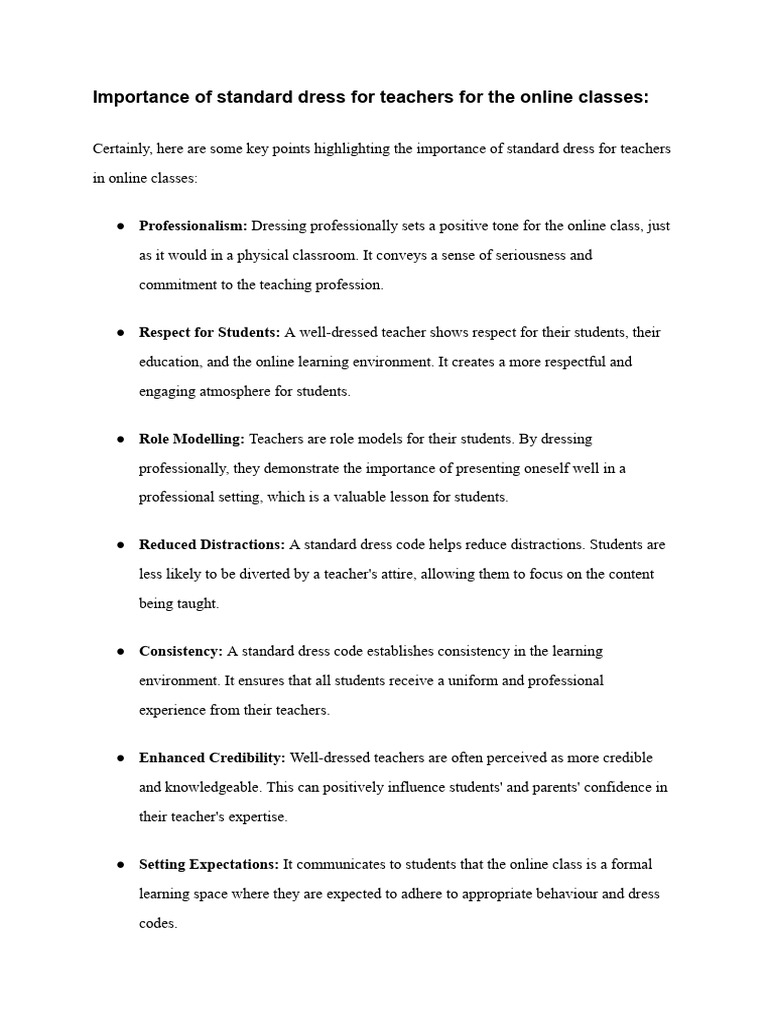 Importance of Teacher Dress Code Online | PDF | Teachers | Classroom