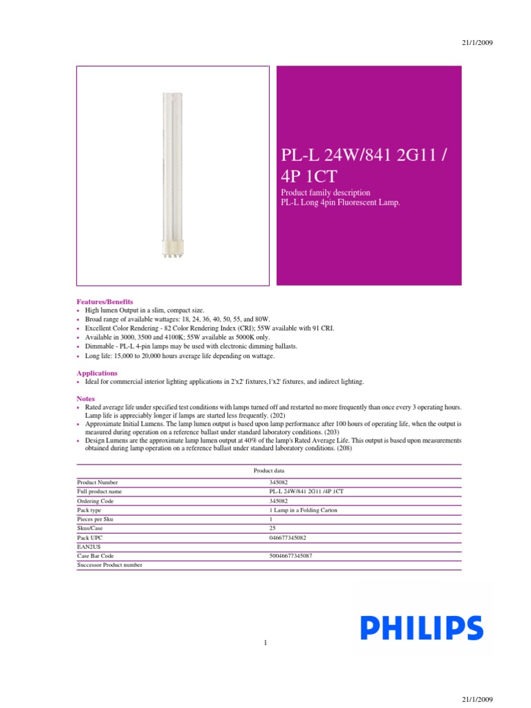 Philips 345082 Specsheet | PDF