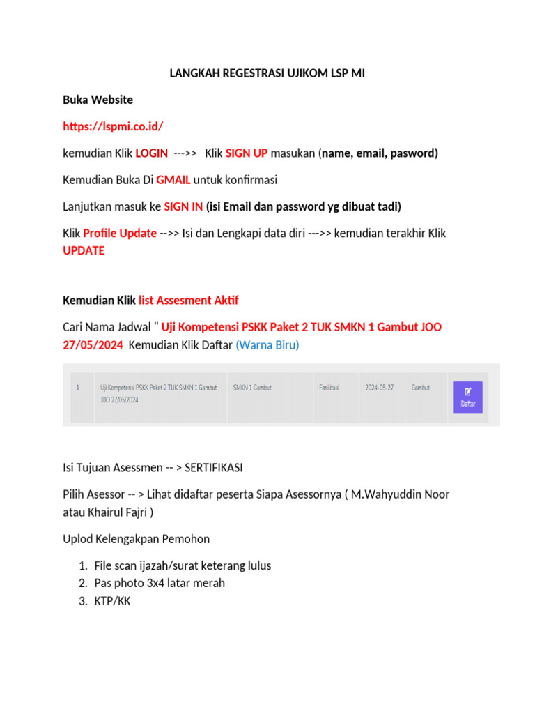 Langkah Regestrasi Ujikom LSP Mi | PDF