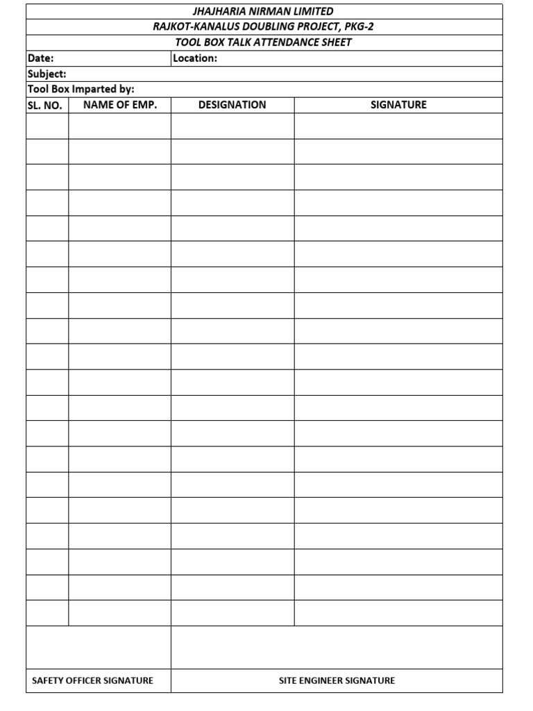 Date: Location: Subject:: Safety Officer Signature Site Engineer ...
