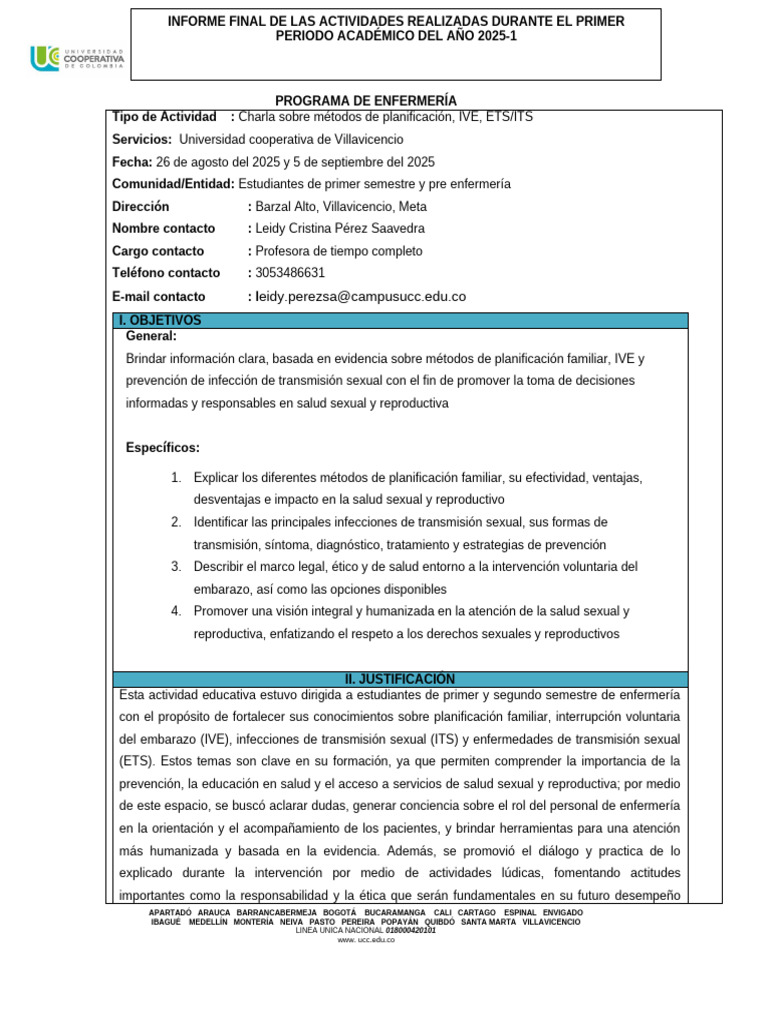Informe de Actividades Planificacion Ucc 2510 | PDF | Reproducción humana