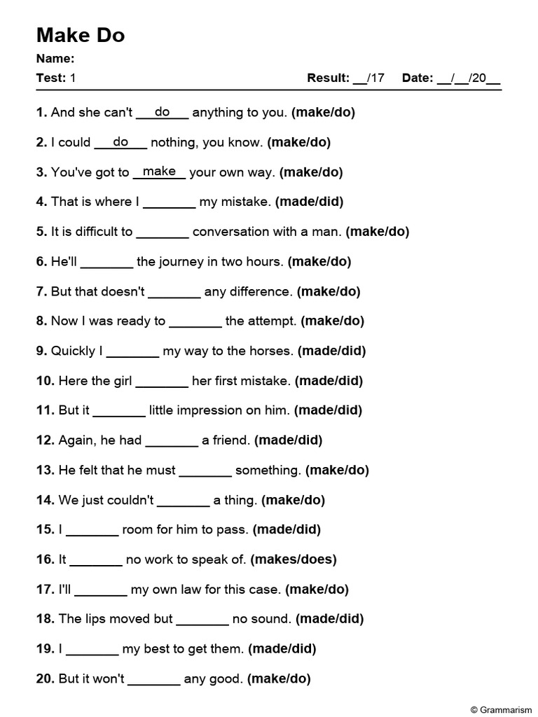 Grammarism Make Do Test 1 1841406 | PDF
