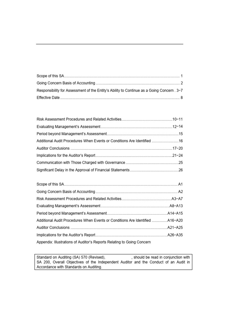 Auditing Standard SA 570: Going Concern | PDF | Going Concern | Auditor ...