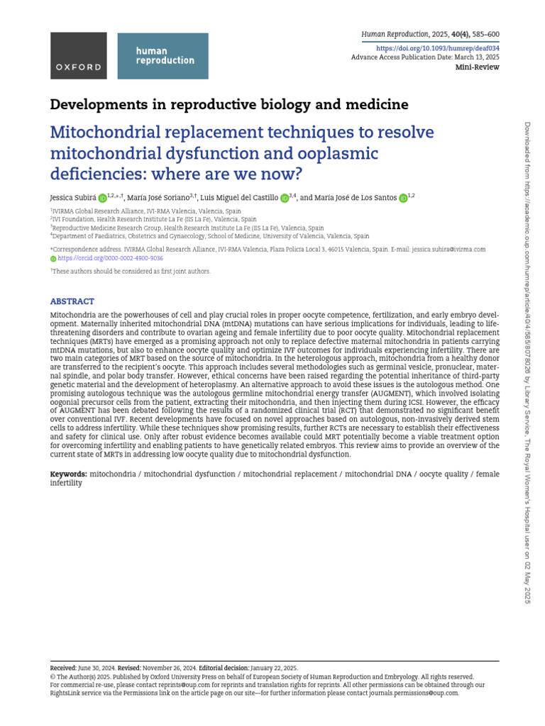 Mitochondrial Replacement Techniques | PDF | Mitochondrial Dna ...