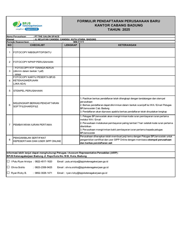Form Pendaftaran Bpjs TK 5 Program - Stamp | PDF