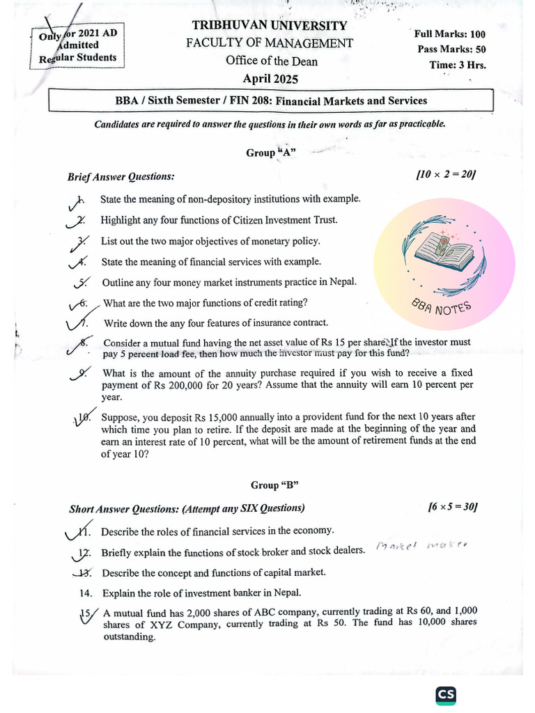 BBA 6th Sem Past Question | PDF