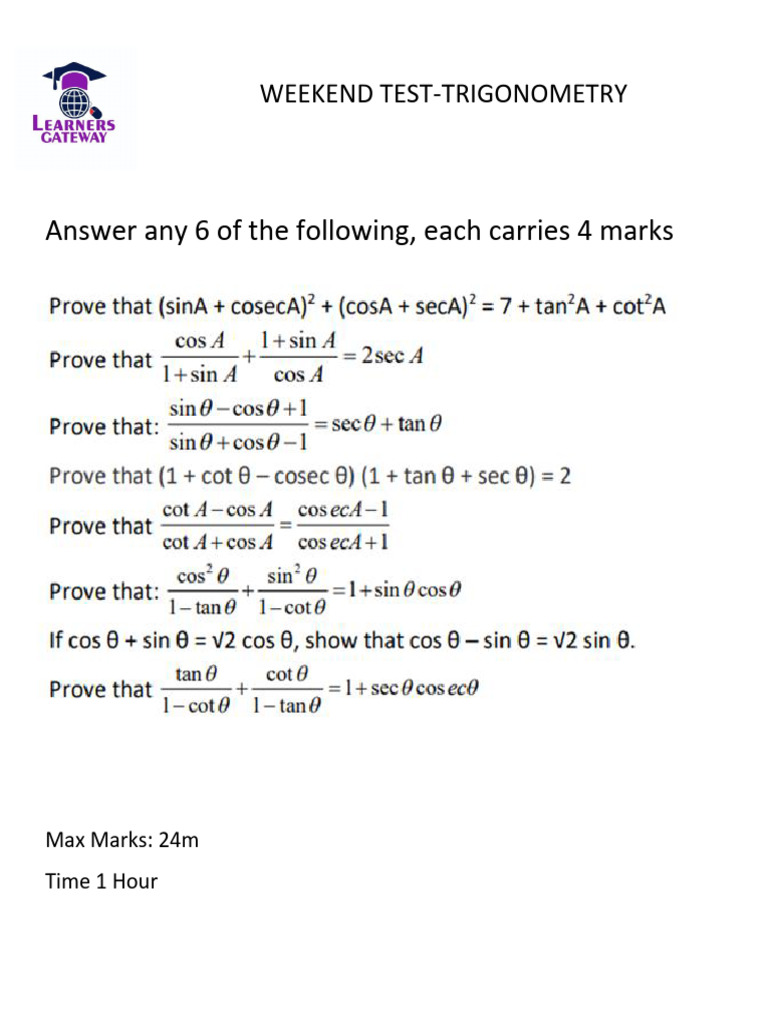 Trigonometry Test 2 | PDF