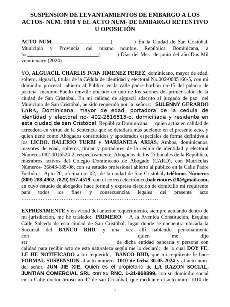 Suspension Al Acto de Embargo Retentivo Sulenny | PDF | Gobierno