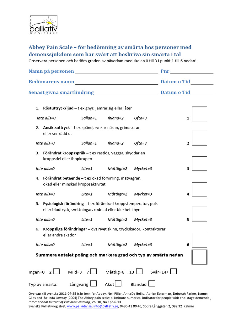 Abbey Pain Scale | PDF