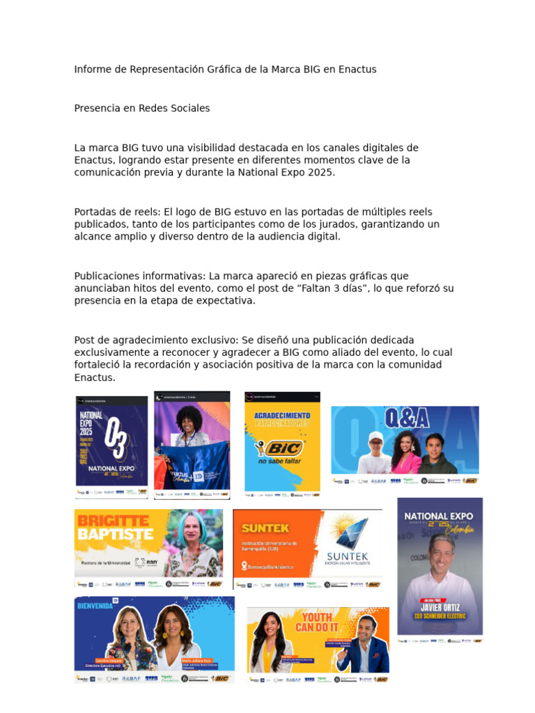 Visibilidad de la Marca BIG en Enactus 2025 | PDF