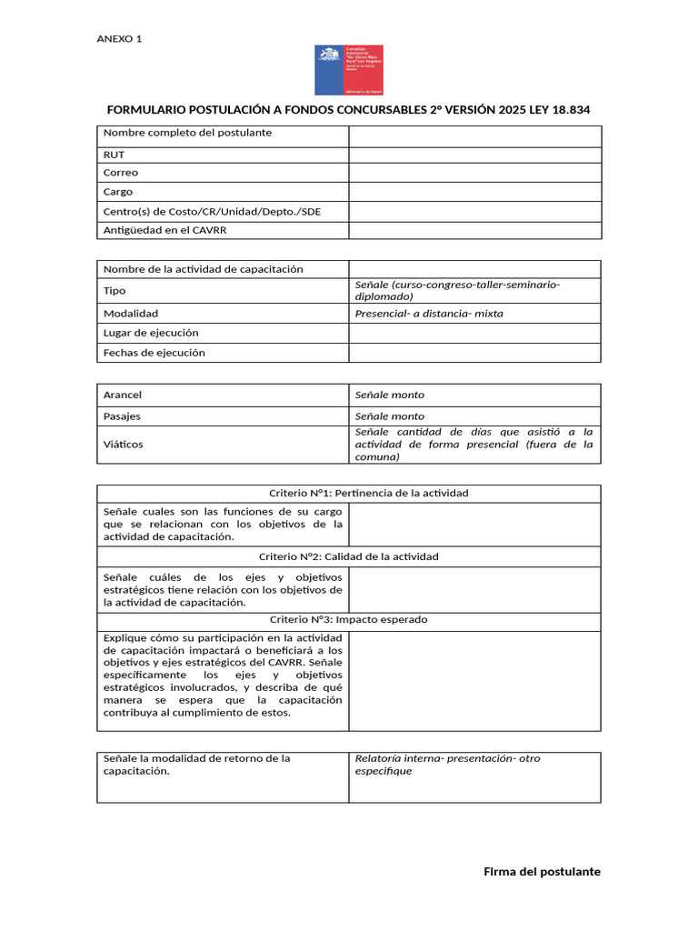 Formulario Postulación Fondos 2025 | PDF