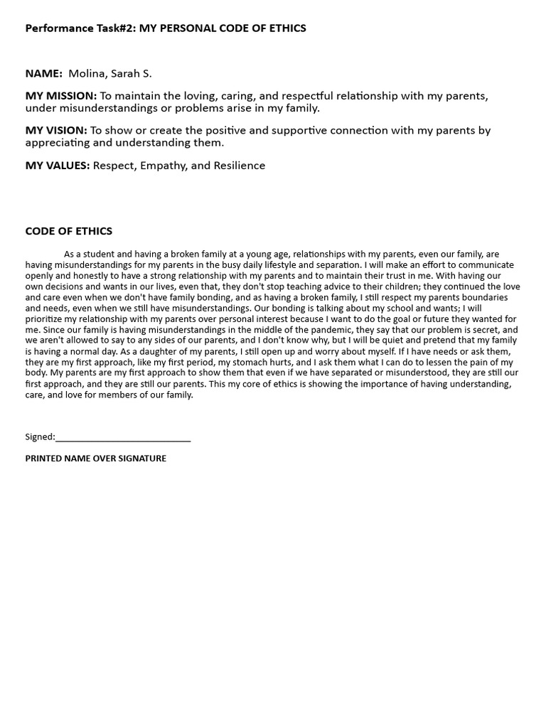 My Personal Code of Ethics | PDF