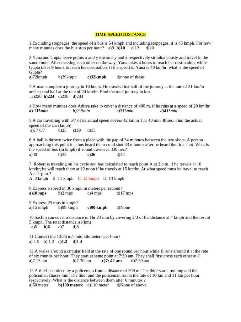 Time Speed Distance | PDF | Speed | Gear