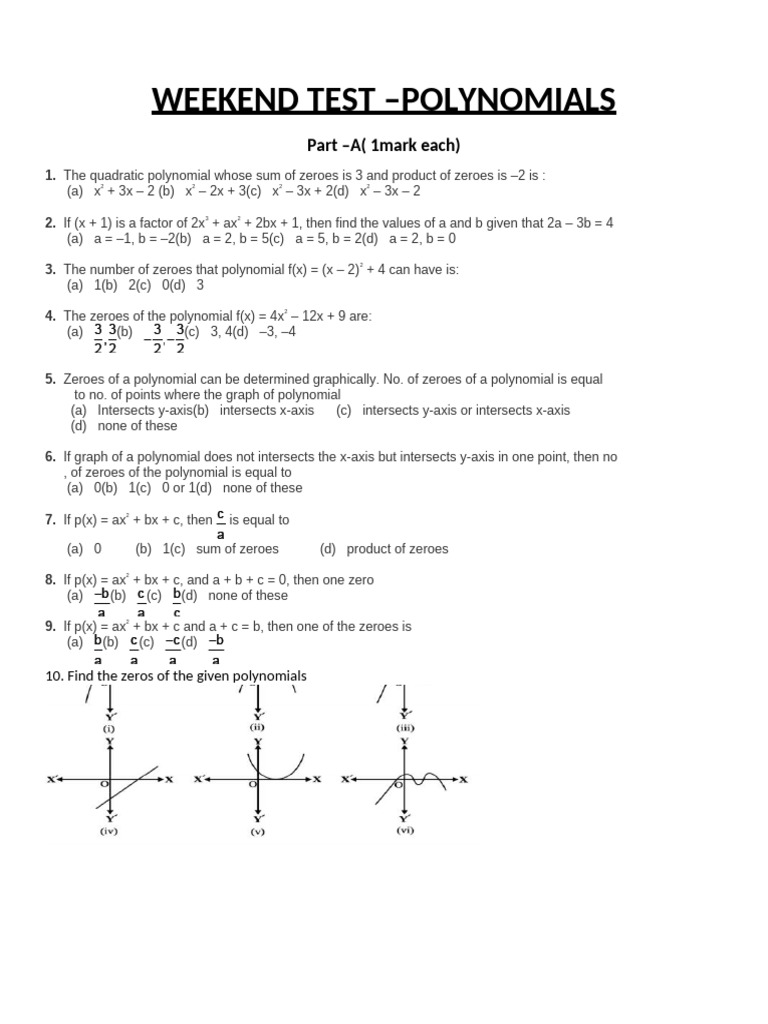 Polynomials Weekend Test | PDF