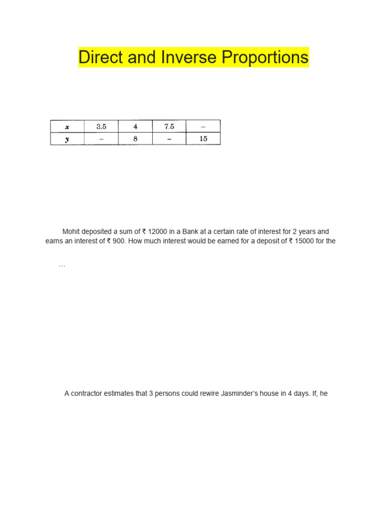 Direct and Inverse Proportions Problems | PDF
