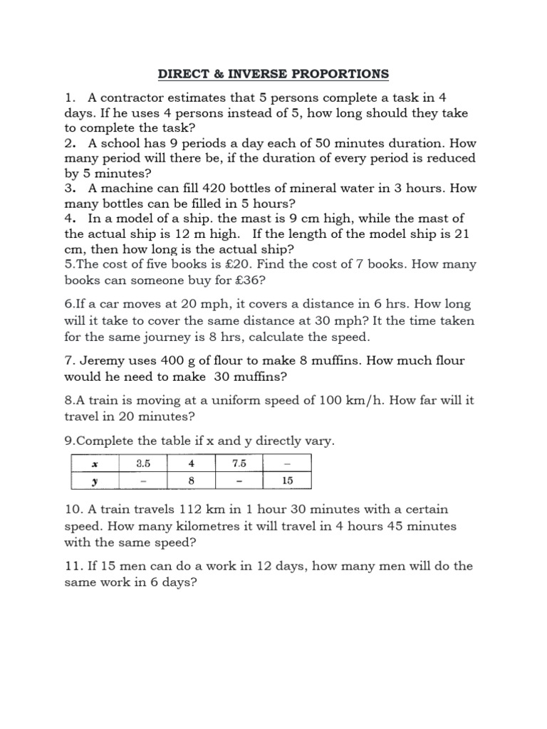 Direct Inverse Proportions | PDF