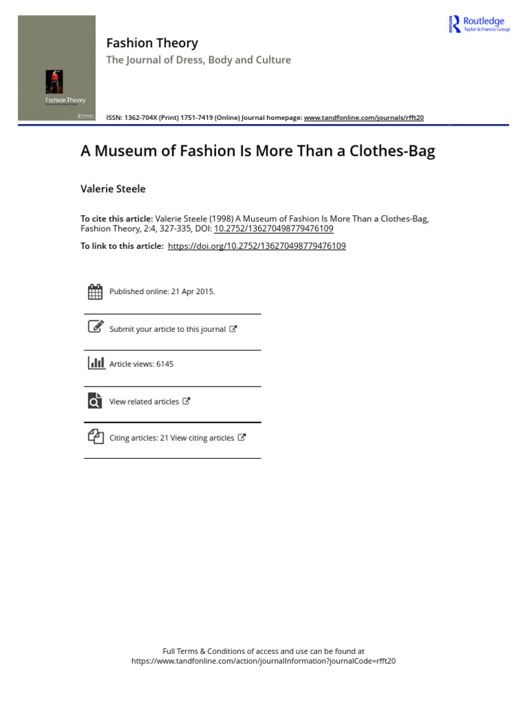 Steele, Valerie, A Museum of Fashion Is More Than A Clothes-Bag | PDF ...