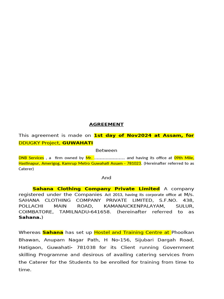 DNB Sahana - Food Agreement | PDF | Lunch | Meal