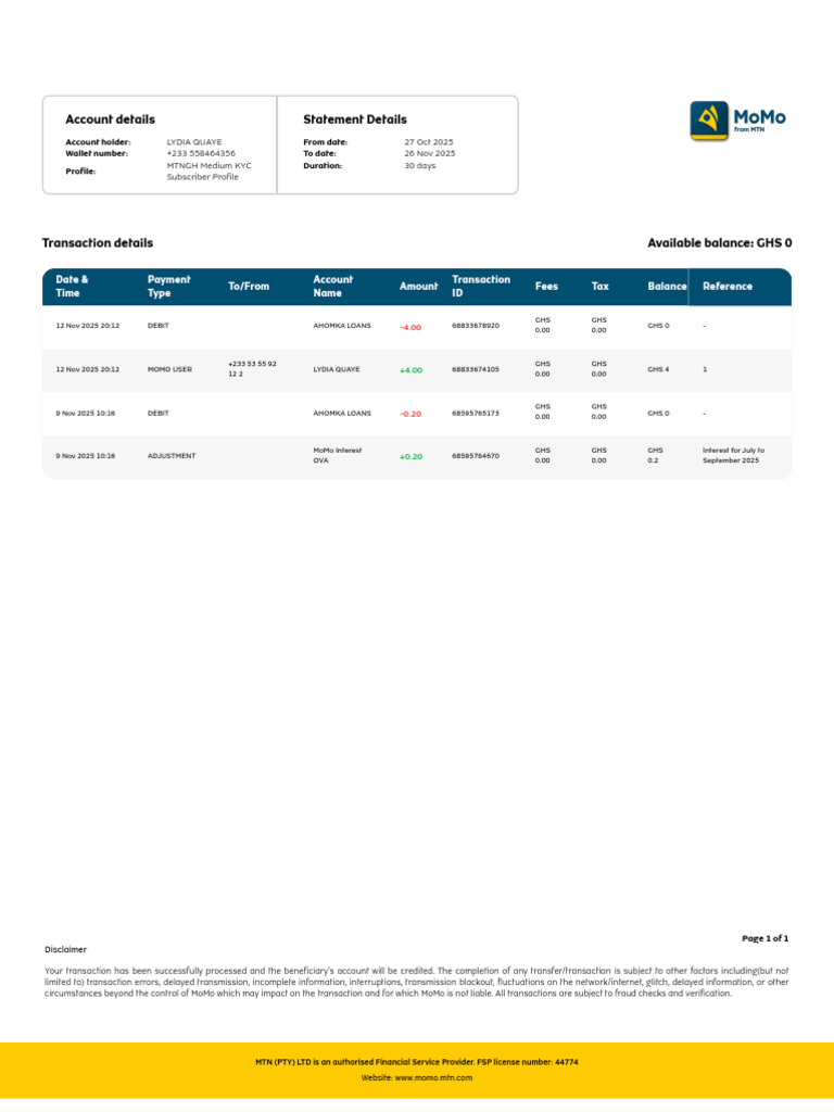 MoMo Statement | PDF | Debit Card | Personal Finance