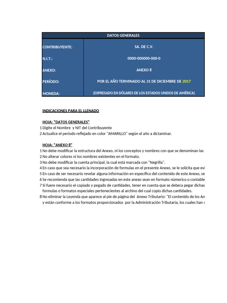 Instrucciones para Anexo 8 Tributario | PDF | Informática