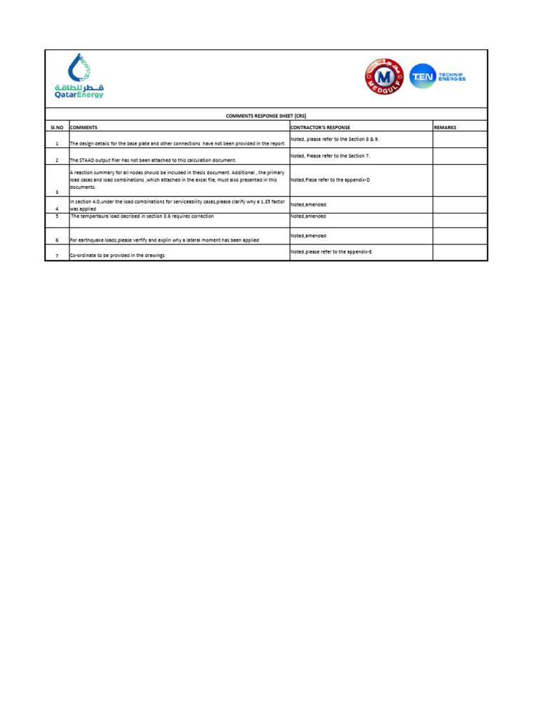 Comments Response Sheet (CRS) | PDF