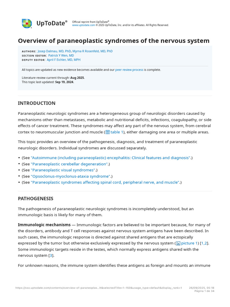 Paraneoplastic Neurologic Syndromes Overview | PDF | Nervous System ...