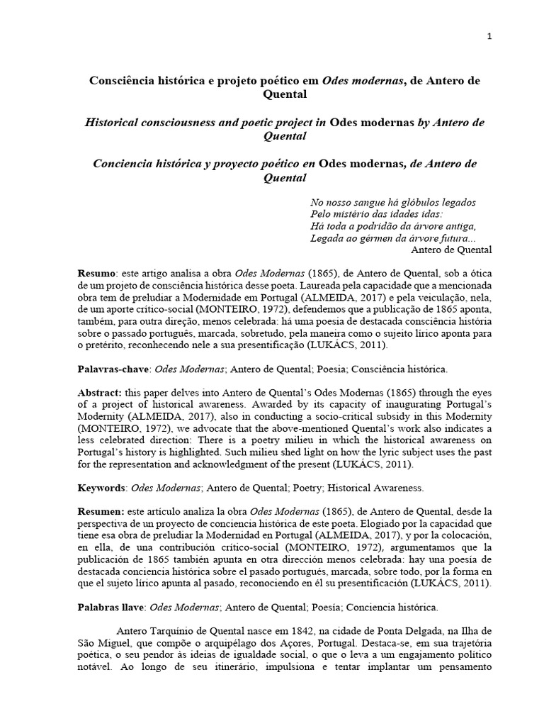 Artigo - Antero de Quental | PDF | Realismo (artes) | Portugal