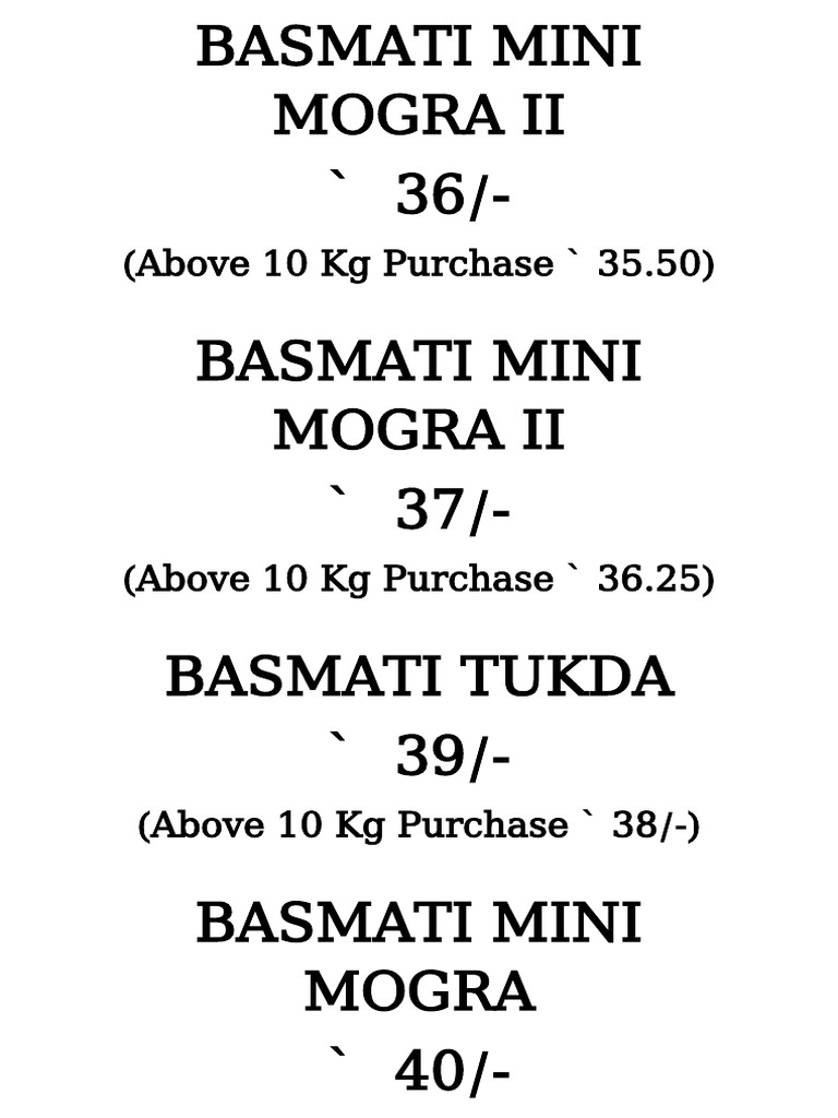 Basmati Rice Price List and Variants | PDF